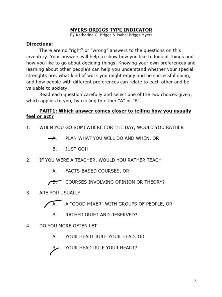 Myers Briggs Personality Test | PDF | Personality Type | Extraversion ...