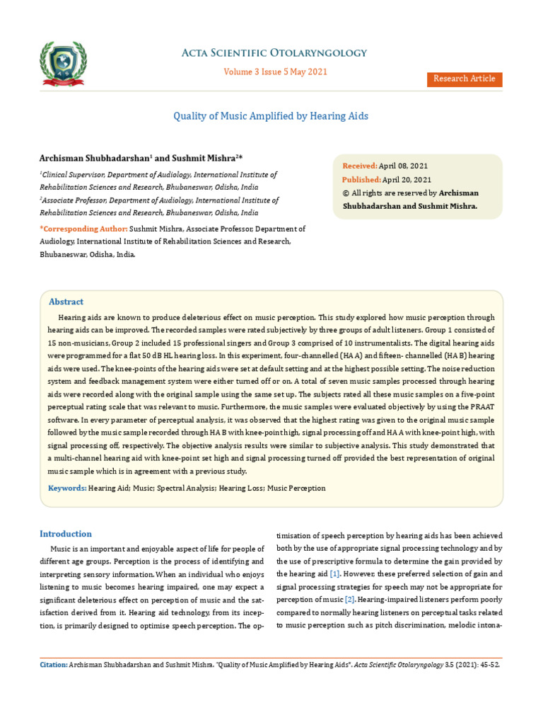 Enhancing Music Quality with Hearing Aids | PDF | Hearing Aid ...