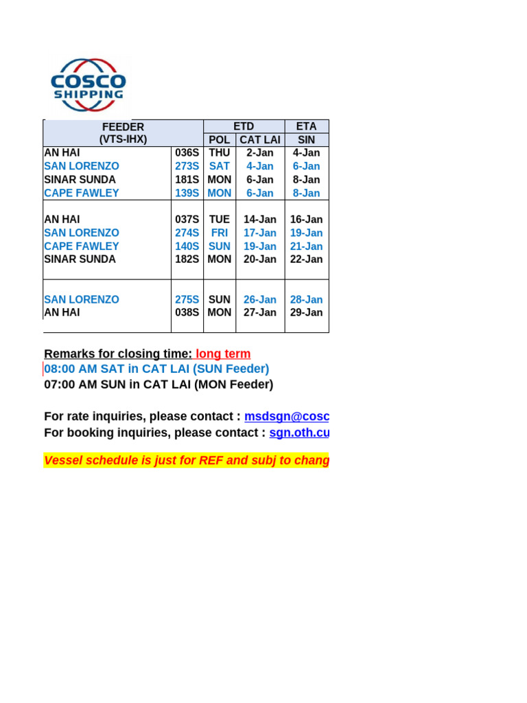 COSCO SCHEDULE APTD in JAN 2025 | PDF | United Arab Emirates | Arabian ...