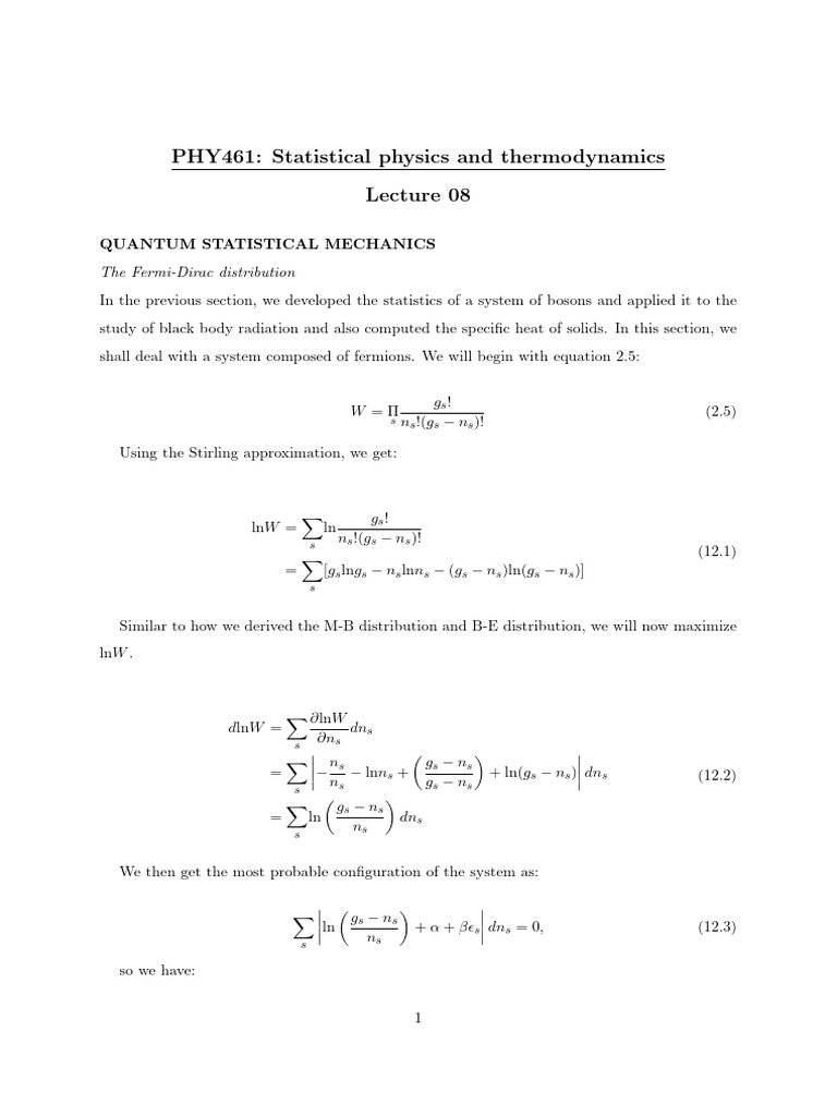 Statistical Physics Lecture 08 Notes 2020-2021 | PDF | Electrical ...