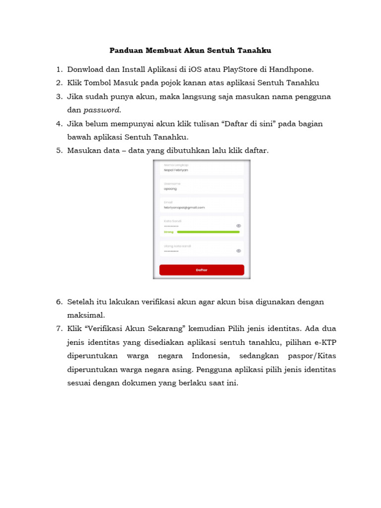 Panduan Membuat Akun Sentuh Tanahku | PDF