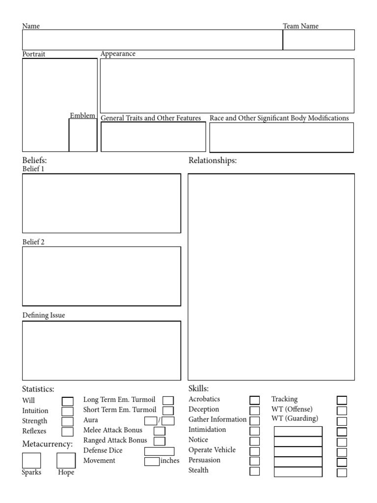 RWBY Character Sheet Template | PDF