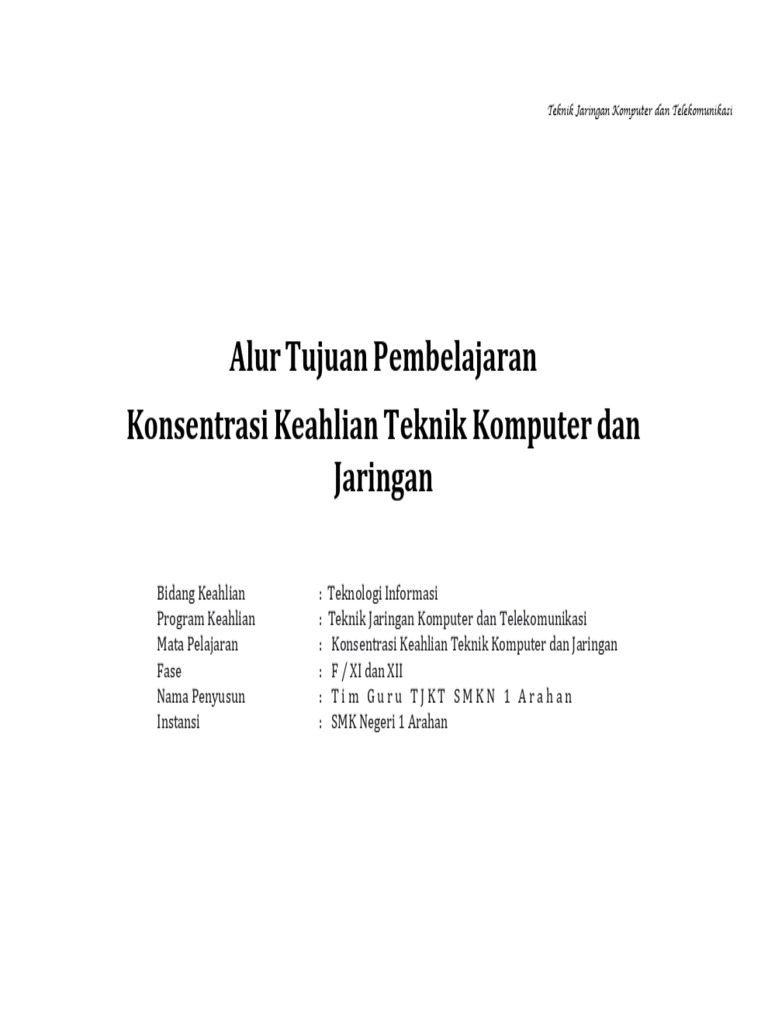 Tabel Alur Tujuan Pembelajaran TJK | PDF