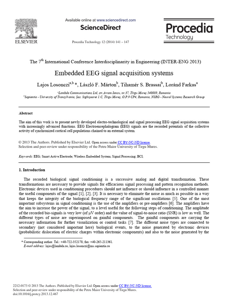 Embedded-EEG-Signal-Acquisition-Systems_2014_Procedia-Technology | PDF | Amplifier | Filter ...