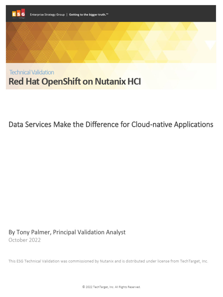 esg-technical-valication-red-hat-on-nutanix | PDF | Cloud Computing | Red Hat
