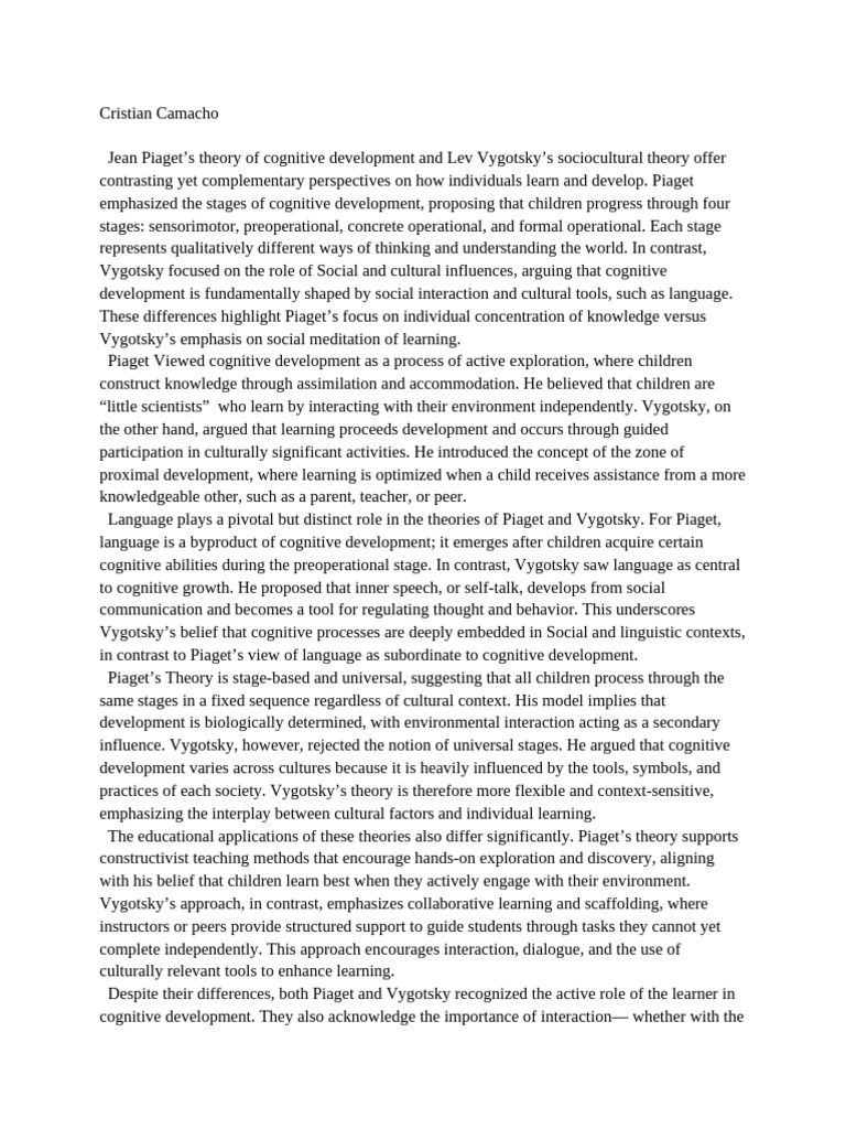 Assignment 3 Cognitive Psych | PDF | Cognitive Development | Constructivism (Philosophy Of ...