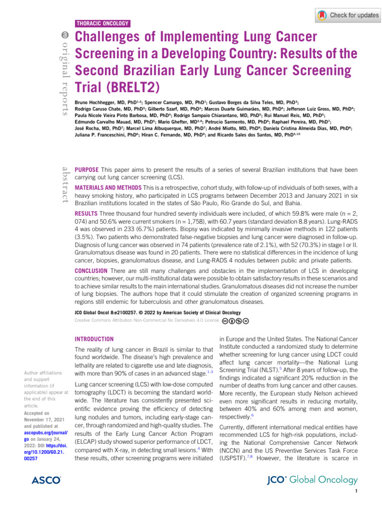 Challenges of Implementing Lung Cancer Screening in a Developing ...