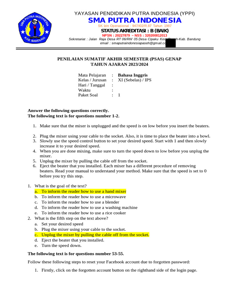 Soal Psas Genap Bing - Xi Paket 1 | PDF | Song Structure
