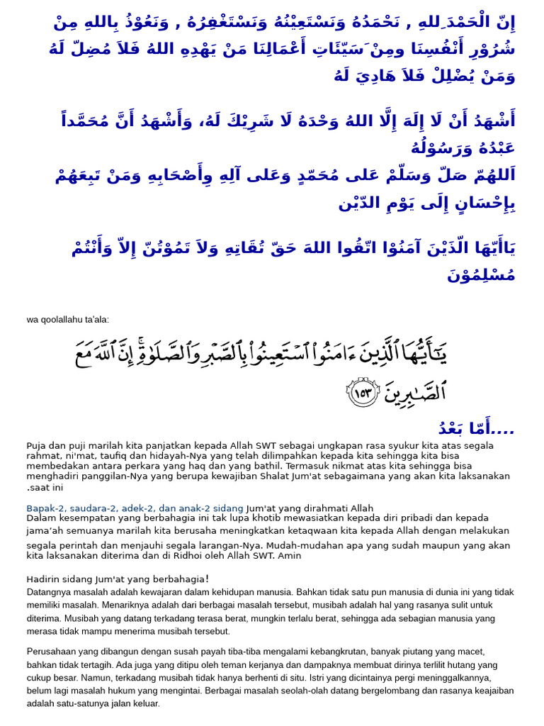 Khutbah Jum'At - Hadapi Musibah | PDF