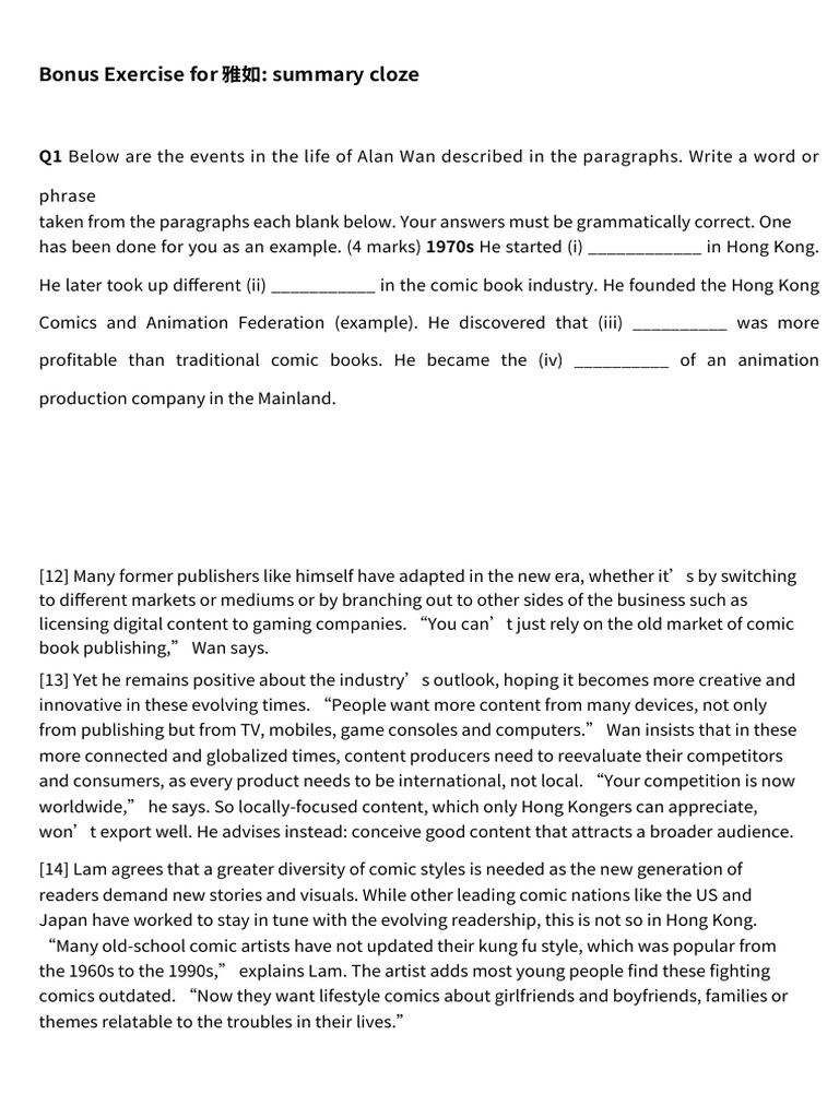 Bonus Exercise for 雅如 Summary Cloze | PDF | Attention | Reason