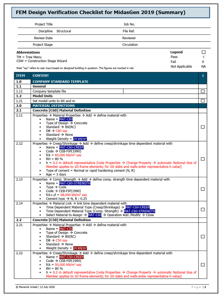 FEM DV Checklist for MidasGen (Summary) [20240101] | PDF | Prestressed ...