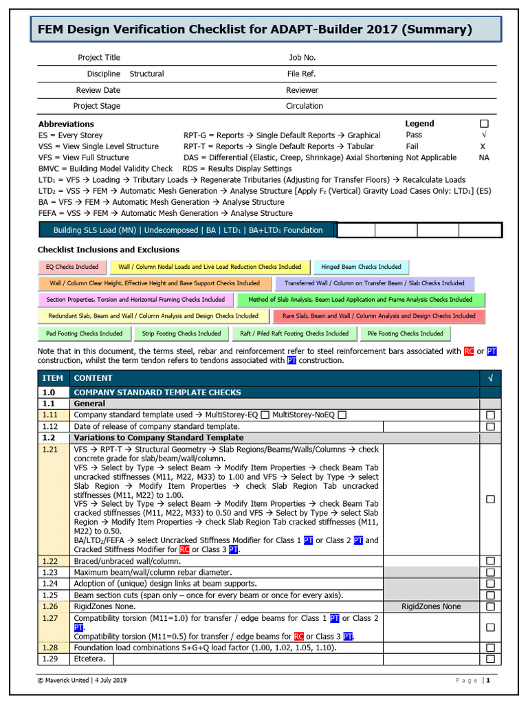 FEM DV Checklist for ADAPT-Builder (Summary) [20240101] | PDF | Beam ...