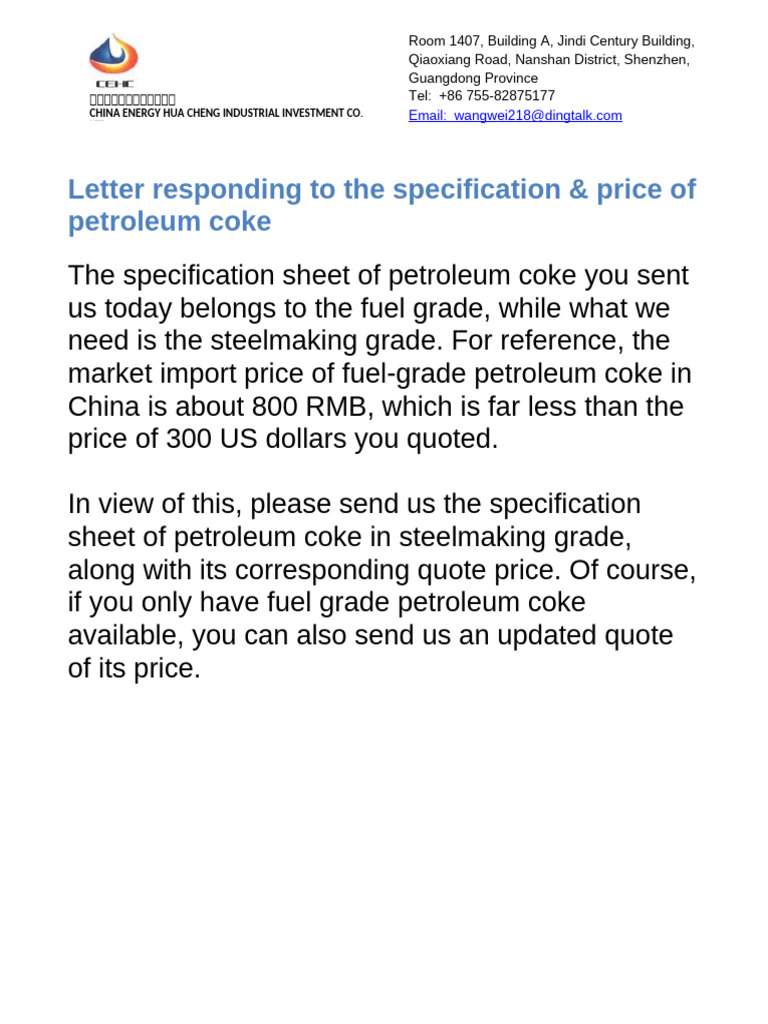 Request for Steelmaking Grade Coke | PDF