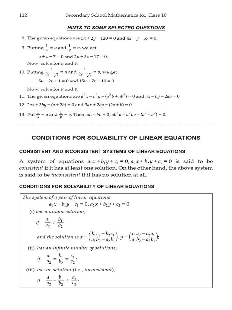 Class 10 Math Equation Hints | PDF