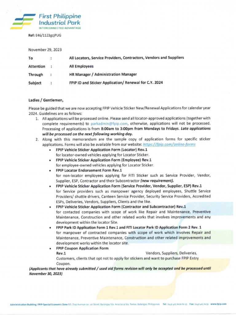 Memorandum For Renewal of Sticker Application 2024-2025 | PDF