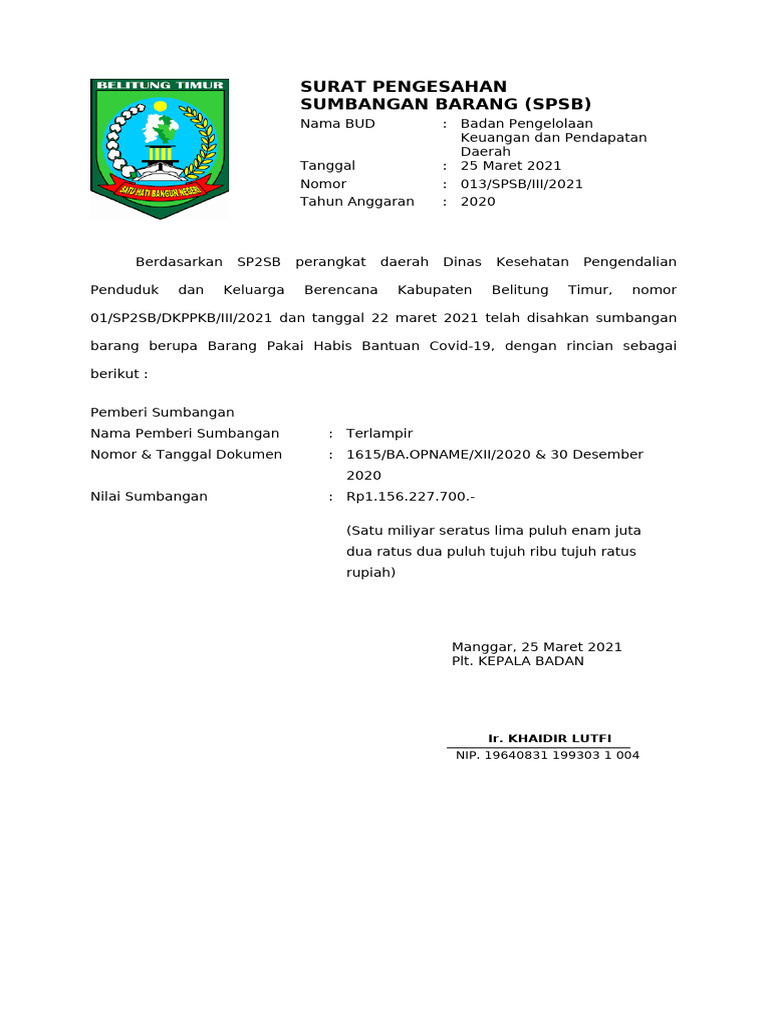 Surat Pengesahan SPSB (DKPPKB) | PDF