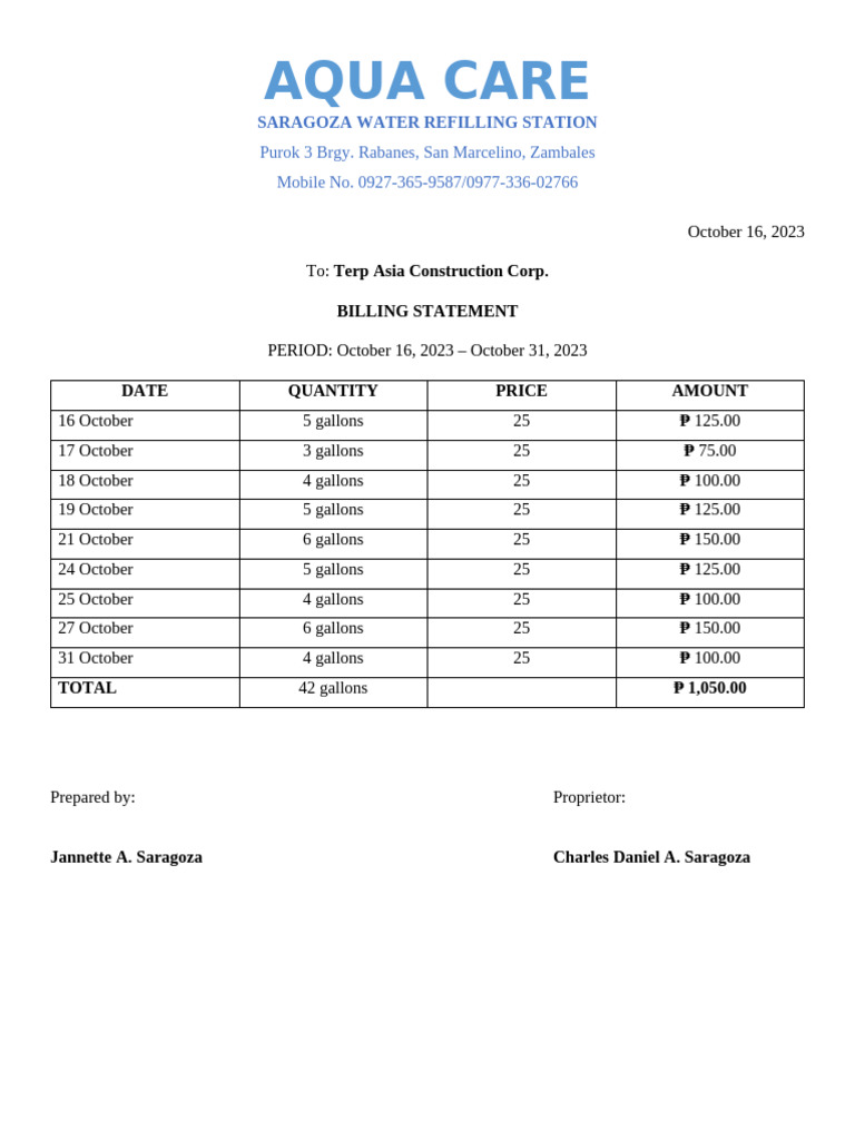 Water Billing Statement Oct-Nov 2023 | PDF | Currency | Economy Of The ...