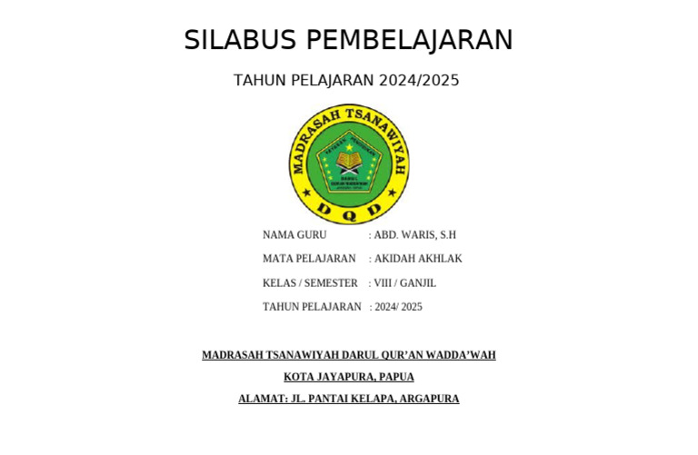 Silabus Akidah Akhlak Kelas VIII 2024 | PDF