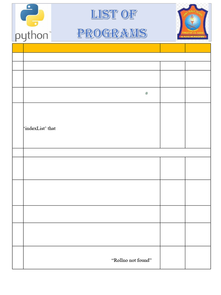 Python Programming Practical Tasks | PDF | Table (Database) | Computer Data