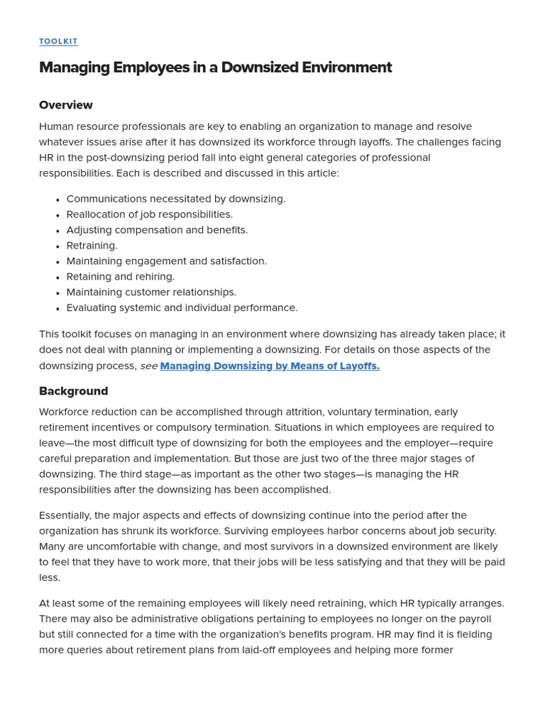Post-Downsizing Employee Management Guide | PDF | Layoff | Employment