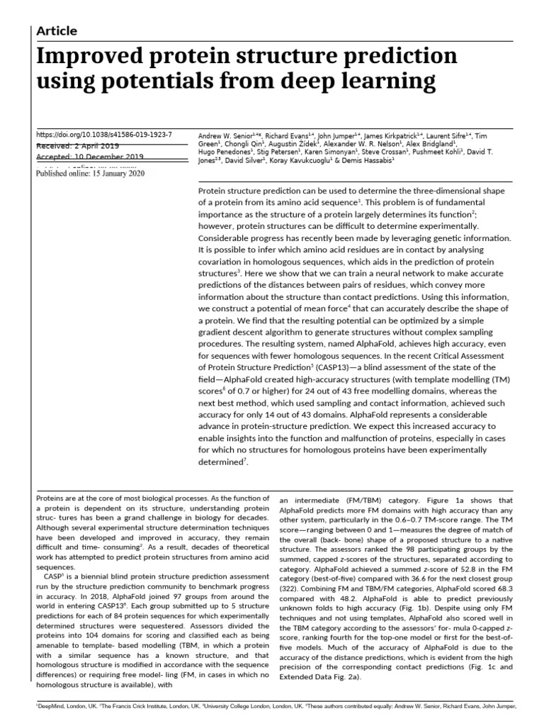 AlphaFold: Breakthrough in Protein Prediction | PDF | Proteins ...
