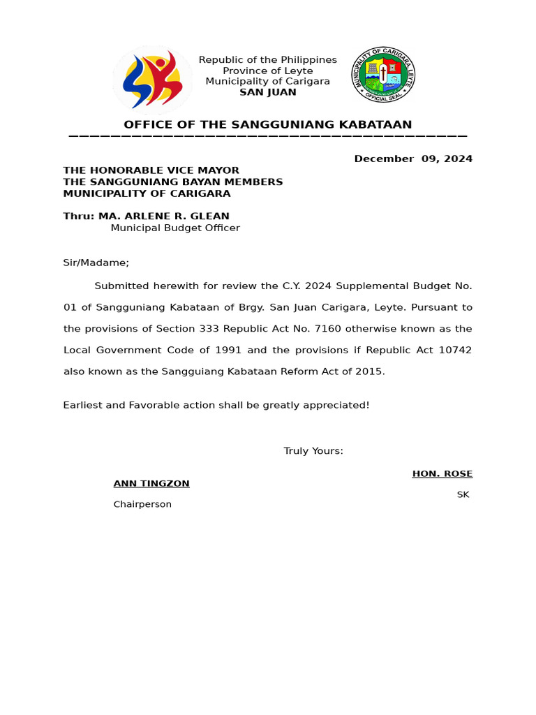 Transmittal Supplemental Budget | PDF