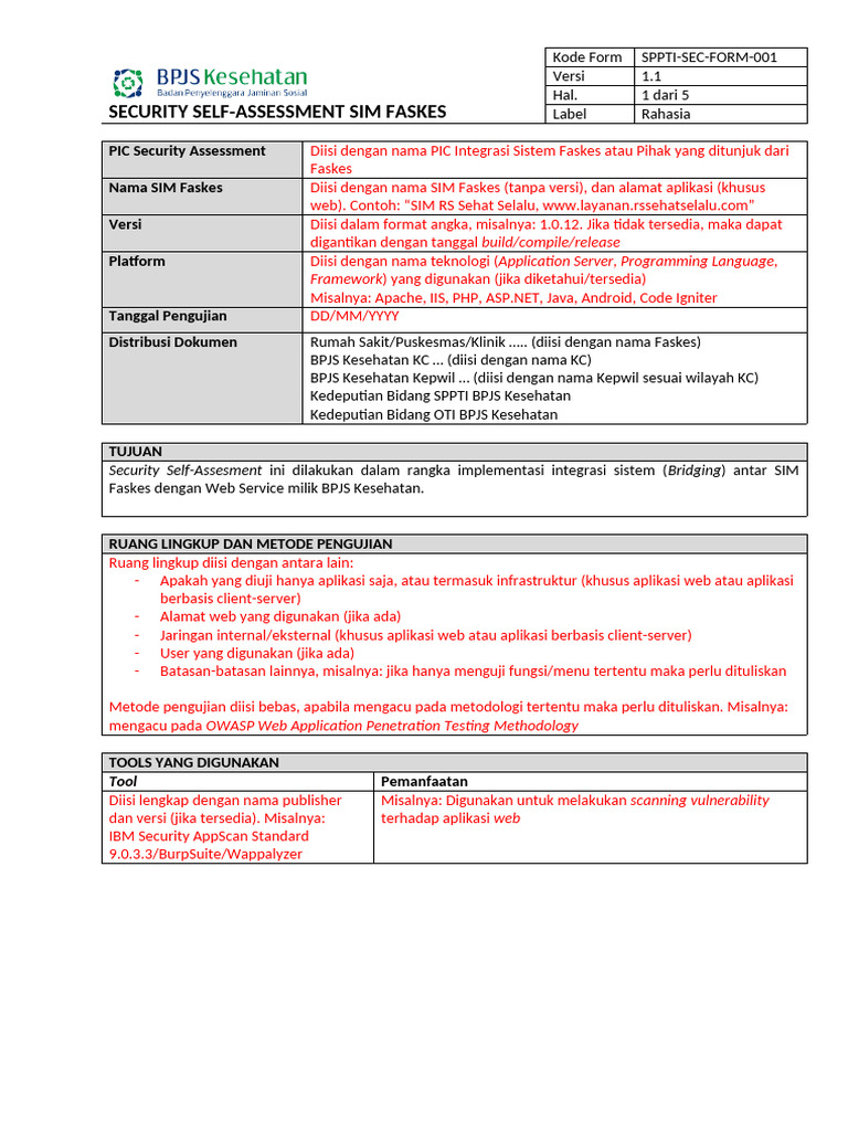 Template Security Assesment Faskes 1.1 | PDF