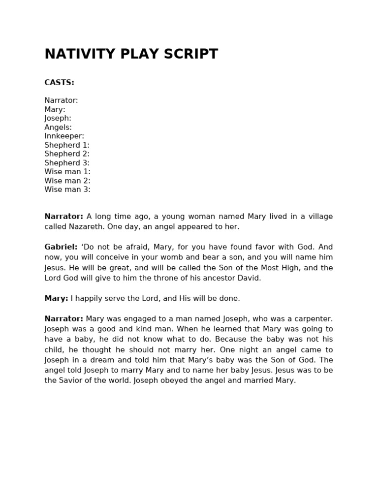 NATIVITY PLAY SCRIPT | PDF | Saint Joseph | Nativity Of Jesus