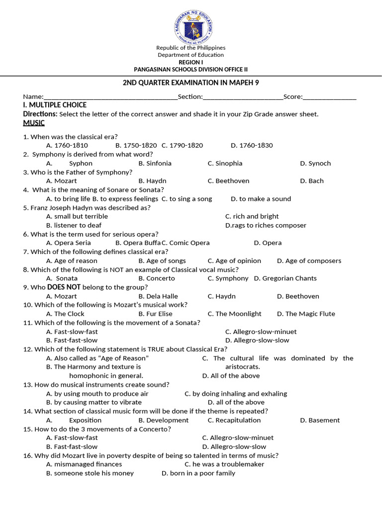 q2 Mapeh 9 Exam Reviewer | PDF | Recreational Drug Use | Classical Period (Music)