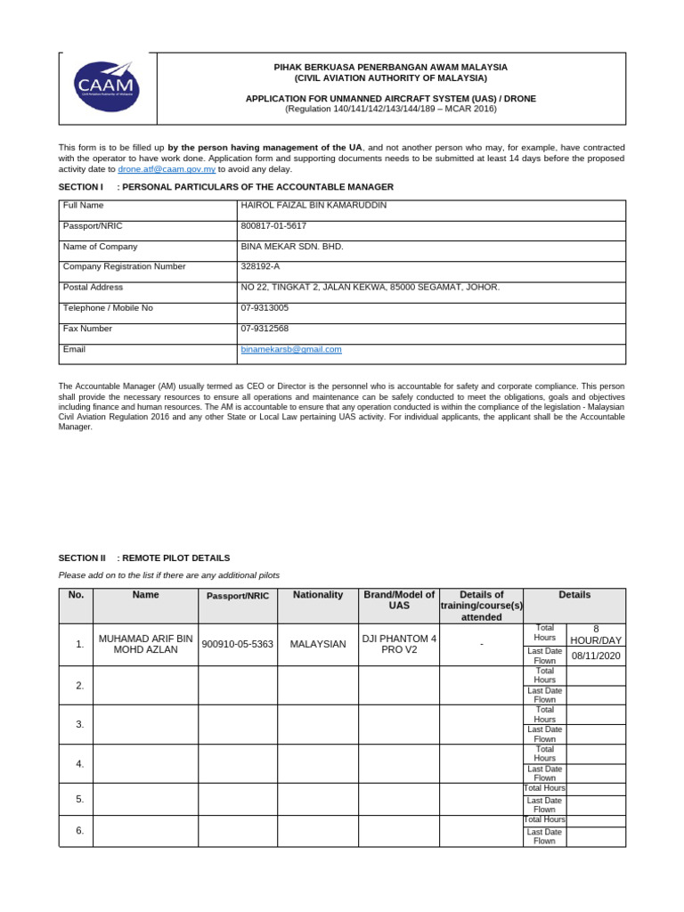 Application For Unmanned Aircraft System 170820 | PDF | Unmanned Aerial ...