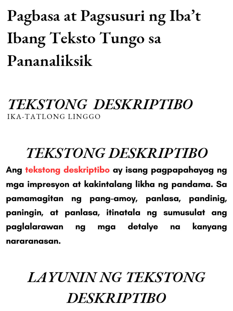 Copy of 3 Tekstong Deskriptibo | PDF
