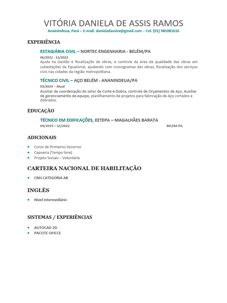Vitoria Assis Curriculo | PDF