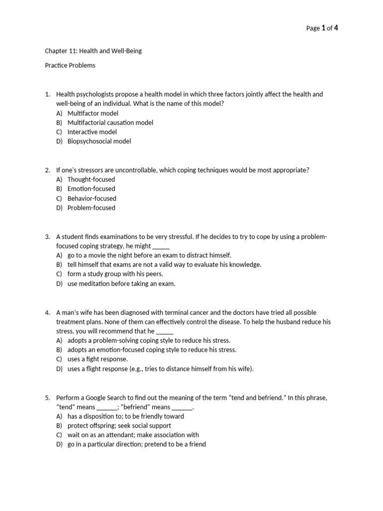 Chapter 11 Health & Well-Being Practice Problems - Questions | PDF ...