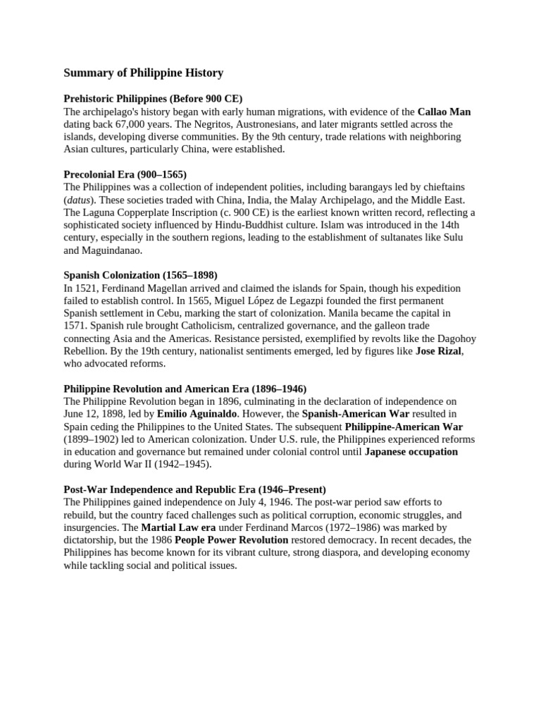 Summary of Philippine History | PDF | Philippines | Southeast Asia