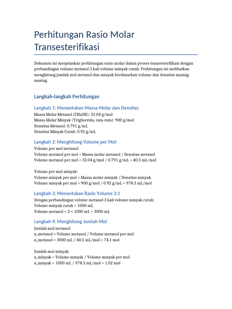 Rasio Molar Transesterifikasi | PDF
