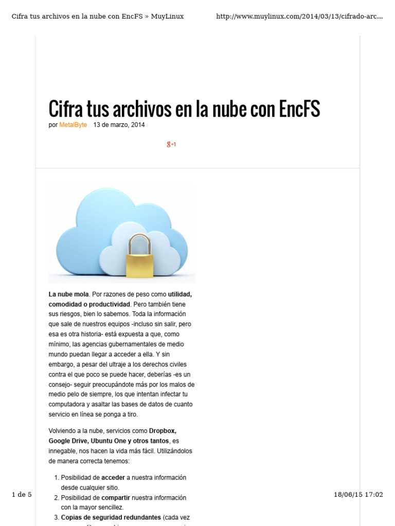 Cifra Tus Archivos en La Nube Con EncFS | PDF | Computación en la nube | Archivo de computadora
