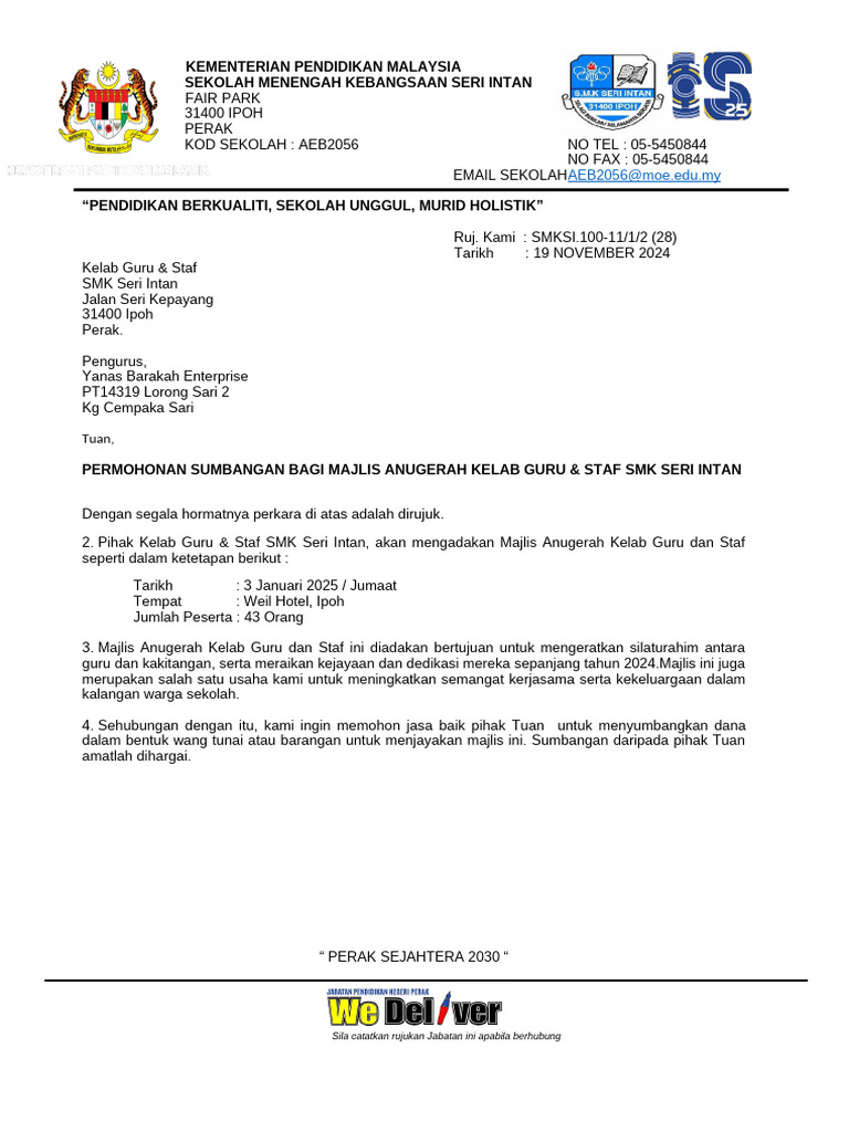 Surat Sumbangan Majlis Anugerah | PDF