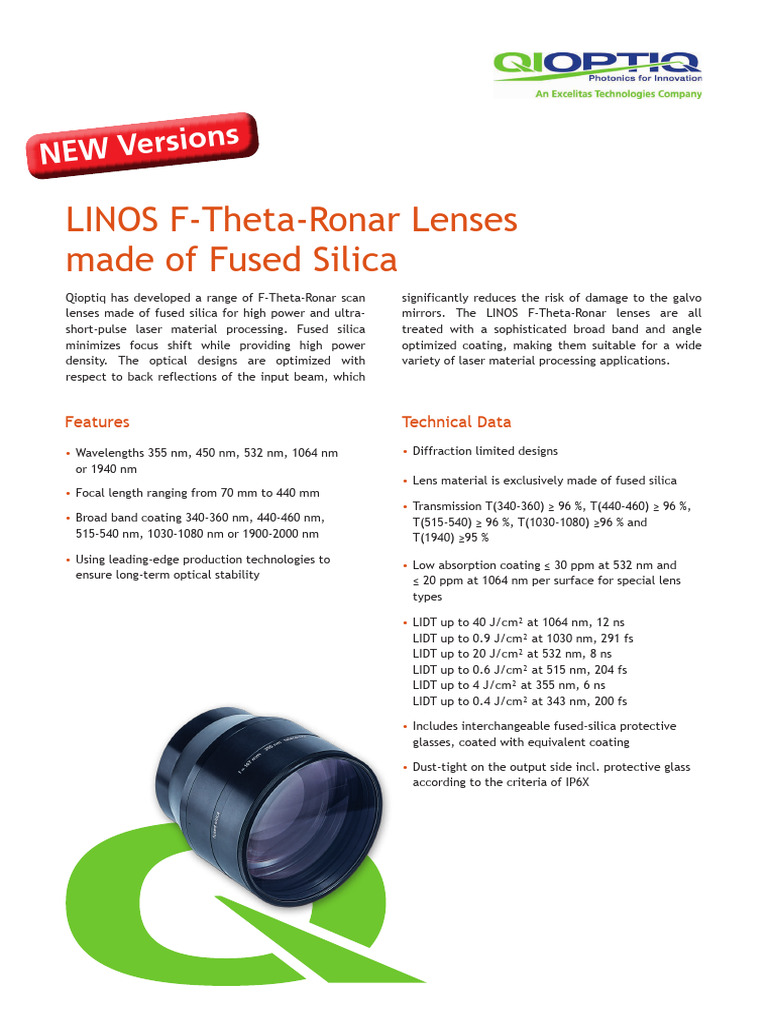 LINOS F-Theta-Ronar Lenses Made of Fused Silica | PDF | Optics ...
