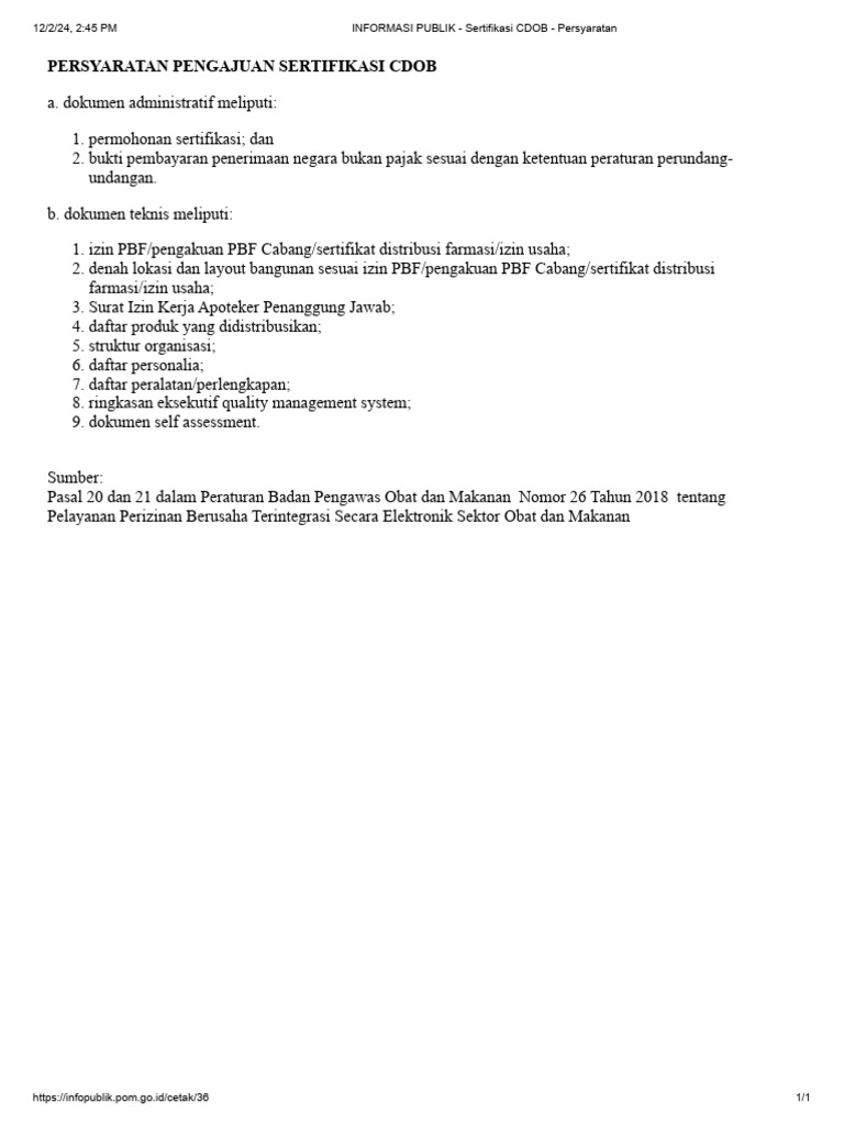 Persyaratan Sertifikasi CDOB 2023 | PDF