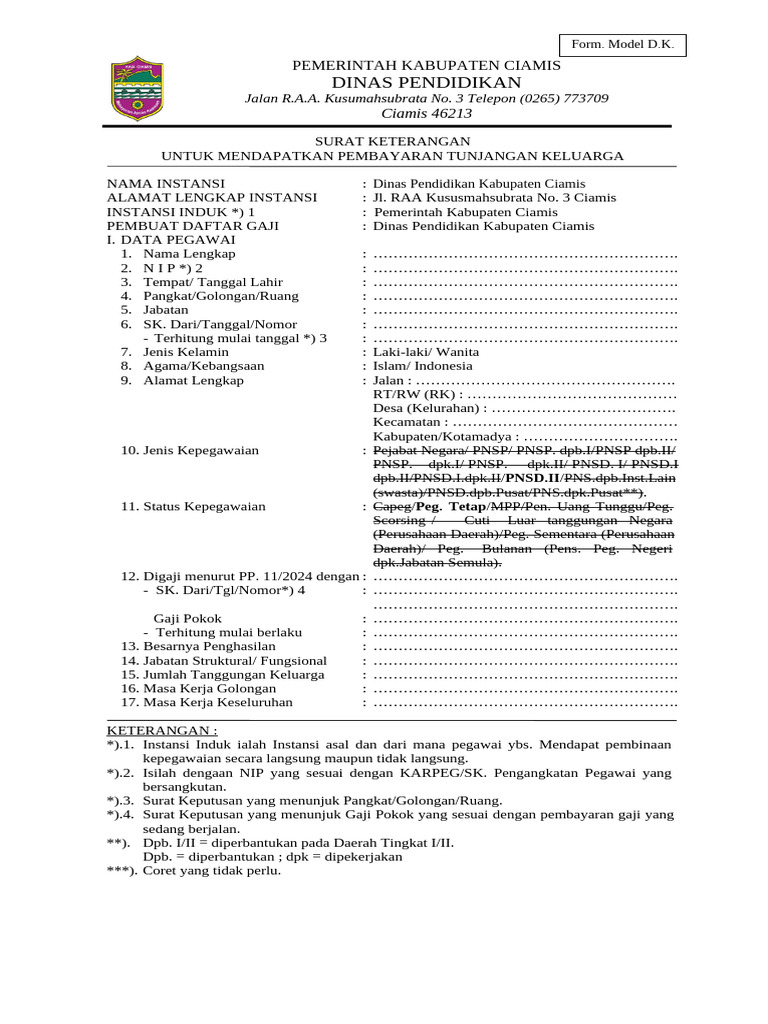 Format SKUMPTK untuk PPPK Ciamis | PDF