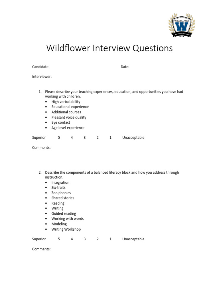 Wildflower Teaching Interview Questions | PDF | Cognition | Human ...