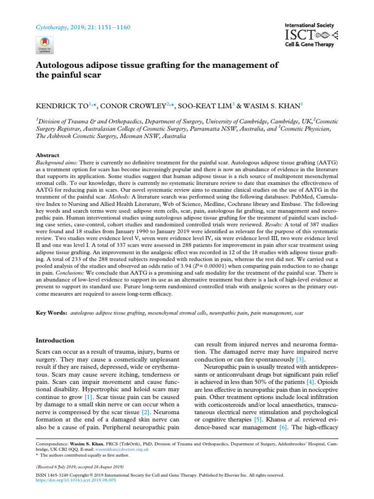 Autologous Adipose Tissue Grafting For The Management of The Painful ...