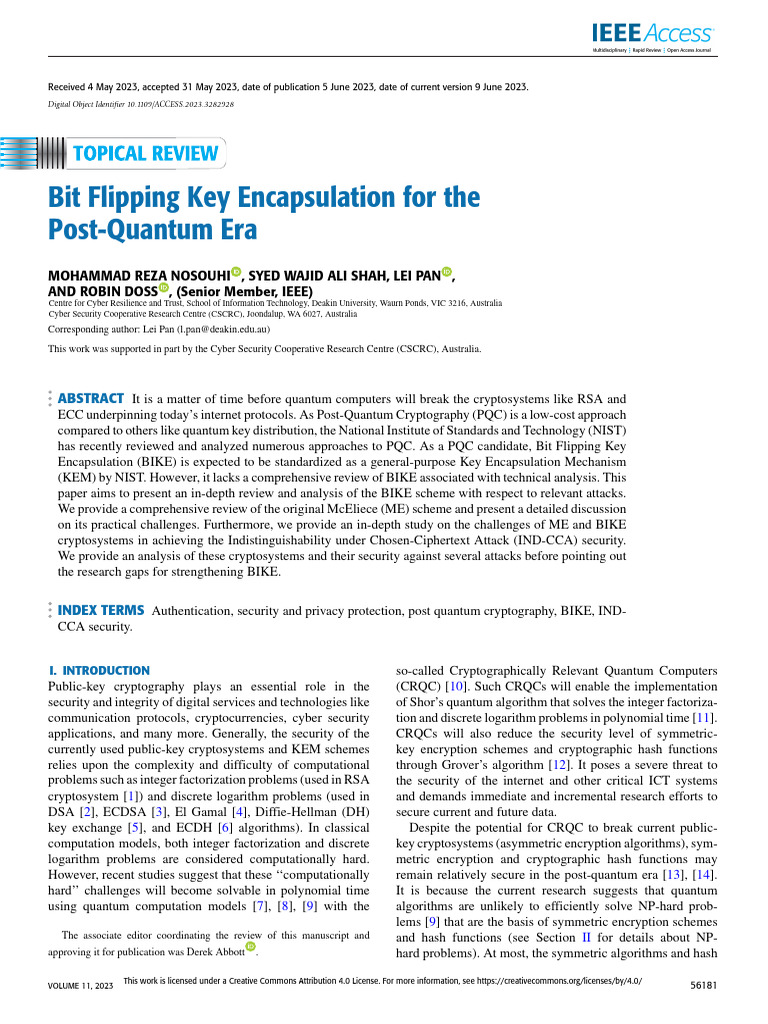 Bit Flipping Key Encapsulation For The Post-Quantum Era | PDF | Quantum Computing | Time Complexity