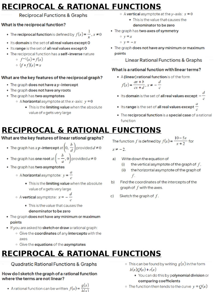 Reciprocal - Rational Functions | PDF