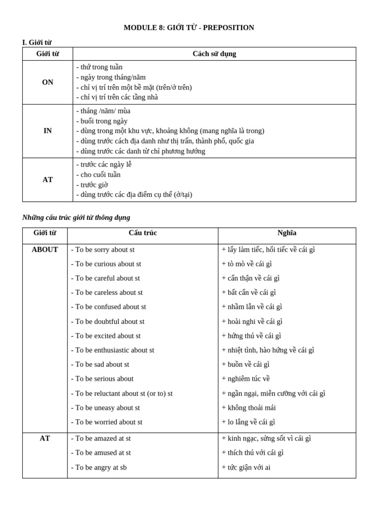 Module 8 - Giới Từ - Preposition | PDF