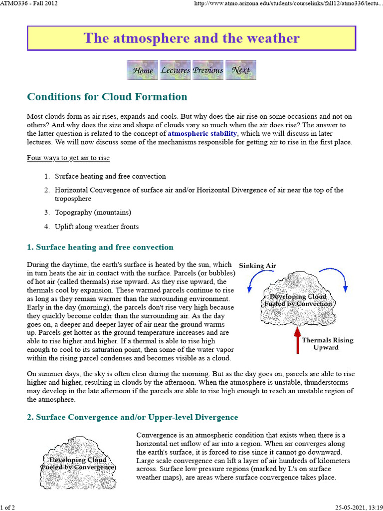 Conditions for Cloud Formation | PDF | Troposphere | Atmosphere Of Earth