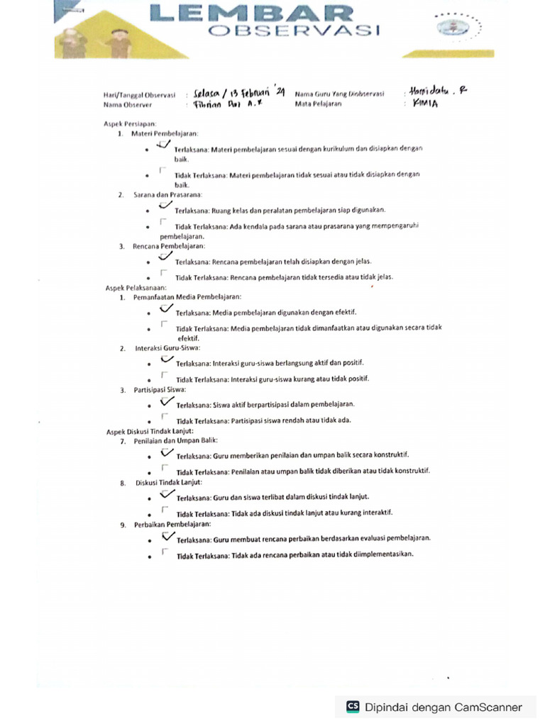 Lembar Observasi 1 New | PDF