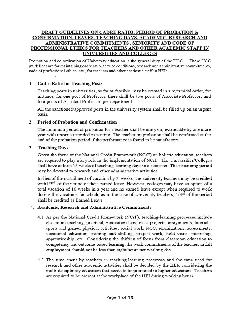 UGC Guidelines for Academic Staff Management | PDF | Teachers | University
