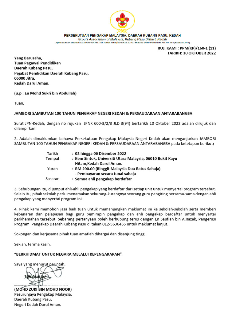 01-Surat Hebahan Jambori Kedah 2022 | PDF