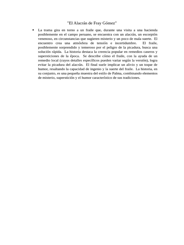 El Alacrán de Fray Gómez: Humor y Superstición | PDF
